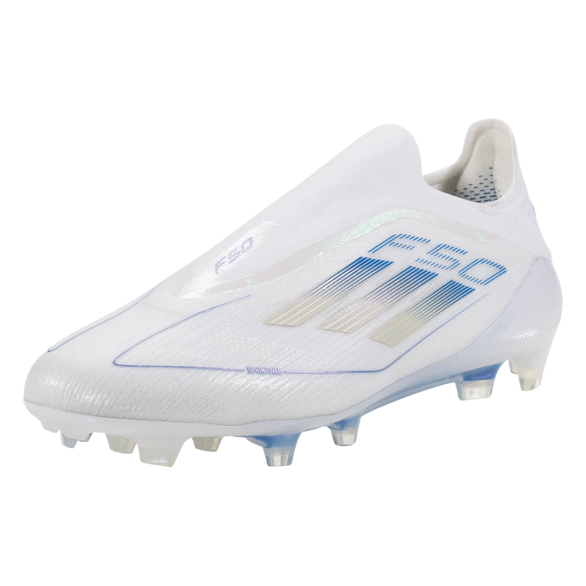 adidas F50 Elite Laceless FG Soccer Cleats (White/Metallic/Blue) - Soccer Wearhouse