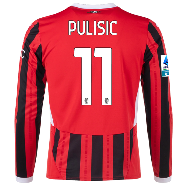 Puma AC Milan Christian Pulisic Home Long Sleeve Jersey w/ Serie A Pat ...