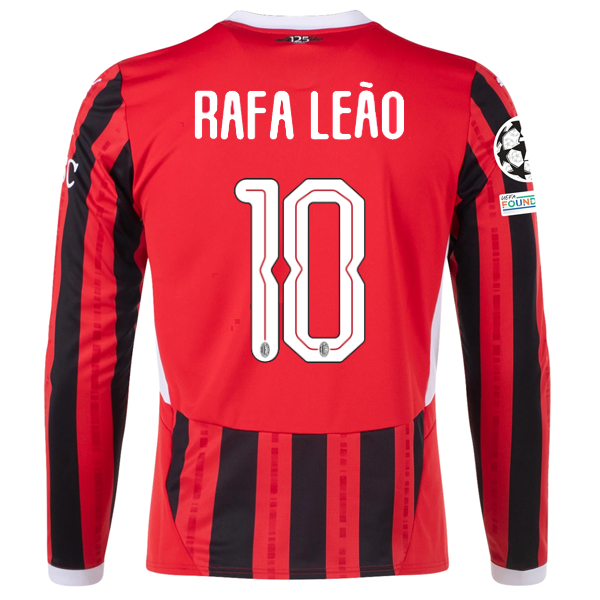 Puma AC Milan Rafa Leão Home Long Sleeve Jersey w/ Champions League Pa - Soccer Wearhouse