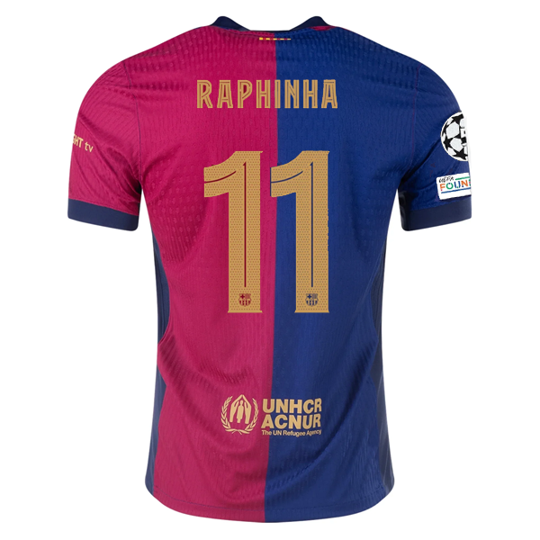 Nike Barcelona Authentic Raphinha Home Jersey w/ Champions League Patc ...