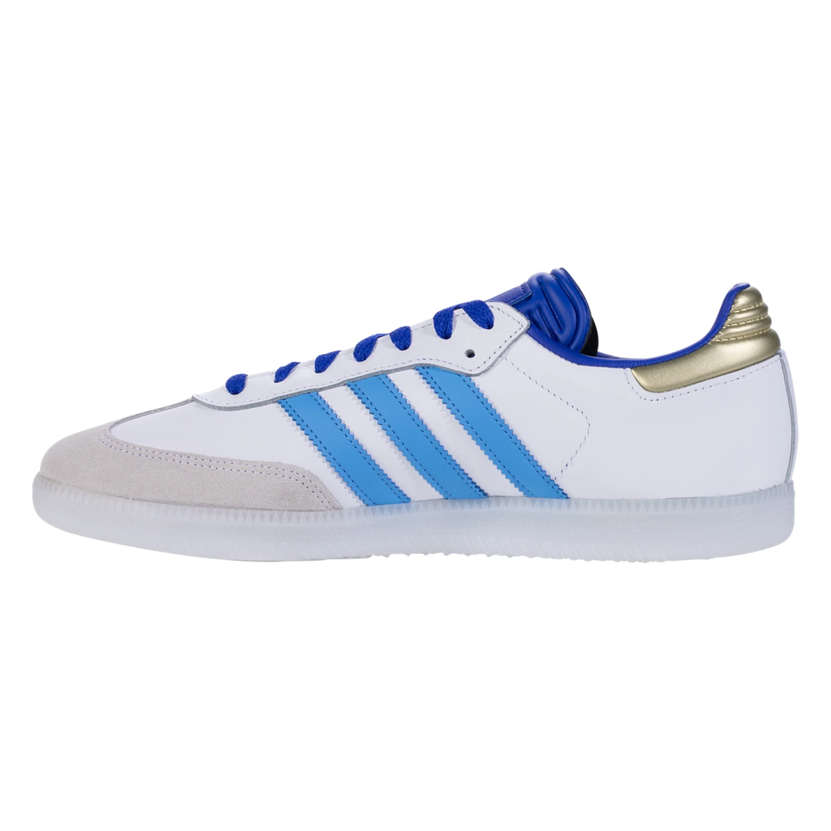 adidas Samba Messi Soccer Shoes (White/Gold/Sky Blue) - Soccer Wearhouse