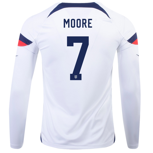 Nike United States Shaq Moore Home Long Sleeve Jersey 22/23 (White/Loy ...